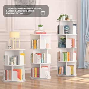 Aheaplus Rotating Bookshelf, Small Corner Bookshelf for Small Space, 360 Display 4 Tier Floor Standing Bookcase Storage Rack, Wood Narrow Book Shelf Organizer for Bedroom, Living Room, White