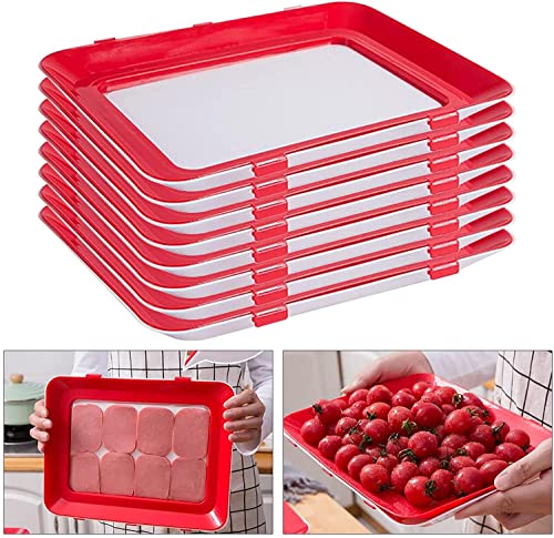 MOJUN Food preservation tray, Stackable and Reusable Food Storage Trays Save Space and Keep Food Fresh, for meats Vegetable Fruit, 8 Pack