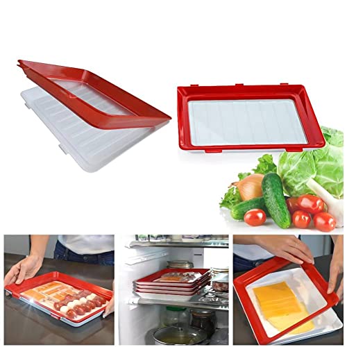 MOJUN Food preservation tray, Stackable and Reusable Food Storage Trays Save Space and Keep Food Fresh, for meats Vegetable Fruit, 8 Pack