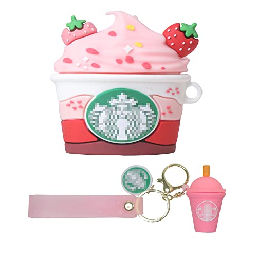 Airpod 3 Generation Case, (2022) New Type Drink Cup Cute Funny Skin, Shockproof Protection Kawaii Soft Silicone Keychain Airpod Cover for Airpod 3 Case (Strawberry Pink)