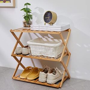 Qmkmyy Foldable Bamboo Shoe Racks 3 Tiers for Entryway Multi Tier Shoe Organizer Rack Multifunctional Storage Free Standing Shelf