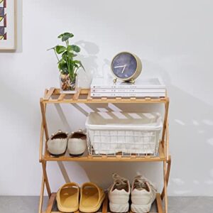 Qmkmyy Foldable Bamboo Shoe Racks 3 Tiers for Entryway Multi Tier Shoe Organizer Rack Multifunctional Storage Free Standing Shelf