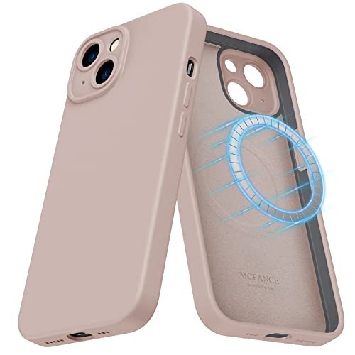 MCFANCE Silicone Magnetic Case for iPhone 13 Magsafe Case Silicone Phone Case with Microfiber Lining for iPhone 13 6.1 inch 2021, Pinksand