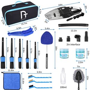 ACTY 17Pcs Car Interior Detailing Kit, Cleaning Kit with High Power Handheld Vacuum, Brush Set, Windshield Tool, Gel, Microfiber Towels, Complete Care, Blue