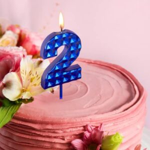 2 Birthday Candle - Number 2 Candle - CANKOO Blue Diamond Birthday Cake Candles for Boys Girls Kids Adults - Big Number 12 20 21 22 23 24 25 26 27 28 29