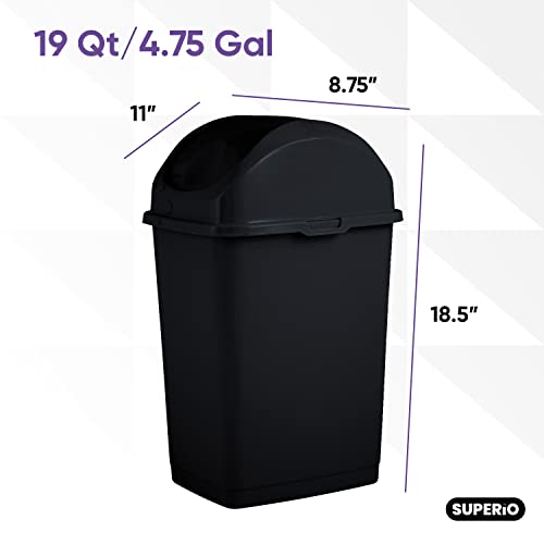 Superio Swing Top Trash Can,Set of 3 Waste Bins for Home, Kitchen, Office, Bedroom, Bathroom, Ideal for Large or Small Spaces - White (Black-18 qt+10 qt+5 qt)