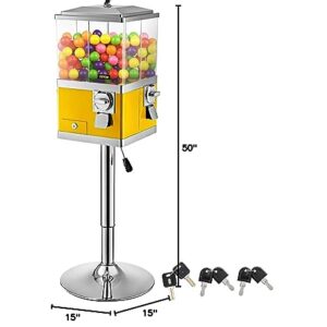 VEVOR Gumball Machine with Stand, Yellow Quarter Candy Dispenser, Rotatable Four Compartments Square Candy Vending Machine, PC & Iron Large Gumball Bank Adjustable Dispenser Wheels for 1" Gumballs