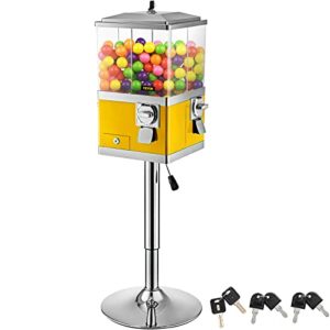 vevor gumball machine with stand, yellow quarter candy dispenser, rotatable four compartments square candy vending machine, pc & iron large gumball bank adjustable dispenser wheels for 1" gumballs