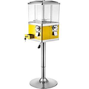 VEVOR Gumball Machine with Stand, Yellow Quarter Candy Dispenser, Rotatable Four Compartments Square Candy Vending Machine, PC & Iron Large Gumball Bank Adjustable Dispenser Wheels for 1" Gumballs