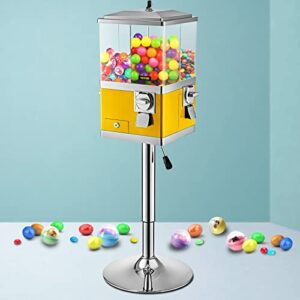 VEVOR Gumball Machine with Stand, Yellow Quarter Candy Dispenser, Rotatable Four Compartments Square Candy Vending Machine, PC & Iron Large Gumball Bank Adjustable Dispenser Wheels for 1" Gumballs