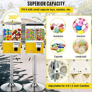 VEVOR Gumball Machine with Stand, Yellow Quarter Candy Dispenser, Rotatable Four Compartments Square Candy Vending Machine, PC & Iron Large Gumball Bank Adjustable Dispenser Wheels for 1" Gumballs