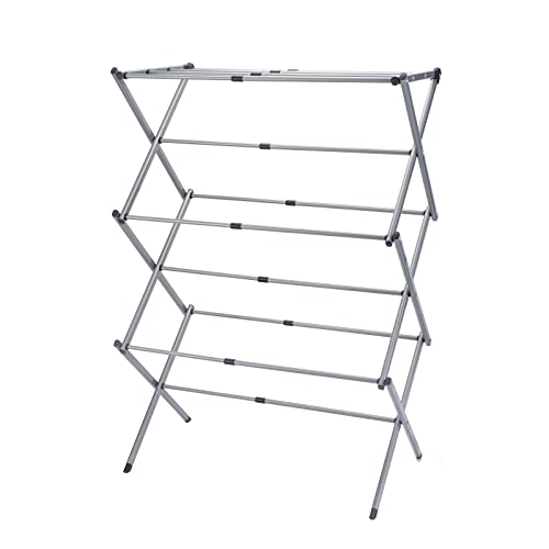 Vivianrack 3-Tier Clothes Drying Rack for Laundry, Folding Clothes Drying Rack Indoor Metal Steel Clothing Drying Dryer, Accordion Design Laundry Rack，Towel Rack(Silver Gray)