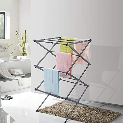 Vivianrack 3-Tier Clothes Drying Rack for Laundry, Folding Clothes Drying Rack Indoor Metal Steel Clothing Drying Dryer, Accordion Design Laundry Rack，Towel Rack(Silver Gray)