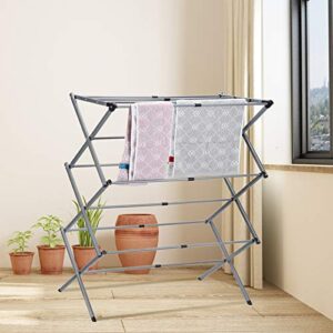 Vivianrack 3-Tier Clothes Drying Rack for Laundry, Folding Clothes Drying Rack Indoor Metal Steel Clothing Drying Dryer, Accordion Design Laundry Rack，Towel Rack(Silver Gray)