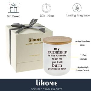 Lihome Friendship Gifts for Women Friends - Best Friend Birthday Gifts for Women, Candles for Home Scented, Handmade Ceramic Jar 11.5oz Natural Soy Wax(Lavender)