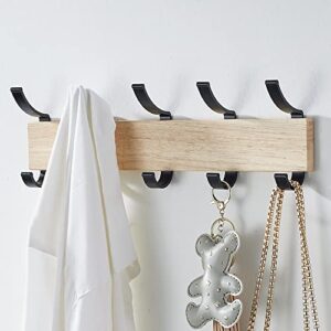 kooniosio solid wood wall hanging coat rack, entrance hanger, metal wood coat hanger with 5 black aluminum hooks for coat, scarf, bag, towel, key, coat, umbrella, hat, oak (black)