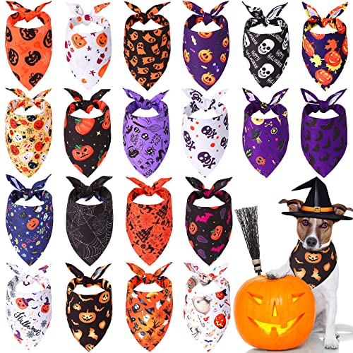 20 Pack Halloween Dog Bandanas Large Girl Boy Dog Bib Dog Scarf Holiday Dog Bandanas Pet Bandana Dog Handkerchief for Small Medium Large Dogs Accessories Dog Outfit Halloween Birthday Festival Supply