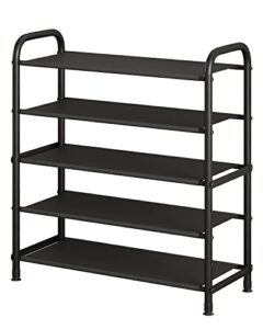 5 tier shoe rack storage shoe stand free standing metal shoe shelf space saving shoe organizer for closet, entryway, bedroom black