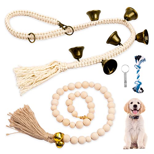 HOSFROLL Dog Doorbell, Dog Bell for Door Potty Training Bell Dog Supplies Door Bell for Dogs to Ring to Go Outside Puppy Training Potty Bells Hanging Handwoven Cotton Rope Copper Bells