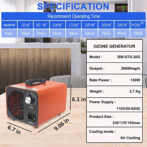 VTAR Ozone Machine Generator 20,000 mg/h High Capacity Generator,Ozone Machine Odor Removal,for Large Space Area, home,Basement,Hotel, Car,Smoke,Pet.（Orange）