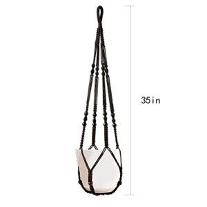 Macrame Plant Hanger Indoor Hanging with Wood Beads Macrame Planters No Tassel for Indoor Outdoor Boho Home Decor 35 Inch (Black,1pc)