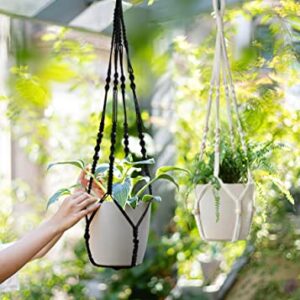 Macrame Plant Hanger Indoor Hanging with Wood Beads Macrame Planters No Tassel for Indoor Outdoor Boho Home Decor 35 Inch (Black,1pc)