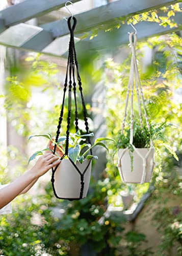 Macrame Plant Hanger Indoor Hanging with Wood Beads Macrame Planters No Tassel for Indoor Outdoor Boho Home Decor 35 Inch (Black,1pc)