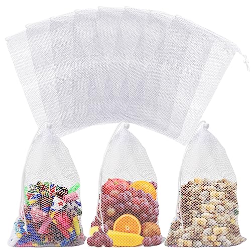 Zsxdc 16 Pieces White Mesh Bags Drawstring Laundry Bags,11.8 x 7.5 Inch Nylon Mesh Bags Dishwasher Bag with Cord Lock Closure for Home Kitchen Supplies Seashell Collecting,Mesh Bags and Travel