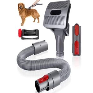 opodee groom tool kit, compatible for dyson vacuums, pet dog brush hair vacuum attachment for v7/8/10/12/15, for long medium haired dogs, vacuum-assisted dog groomer self-cleaning mess-free grooming