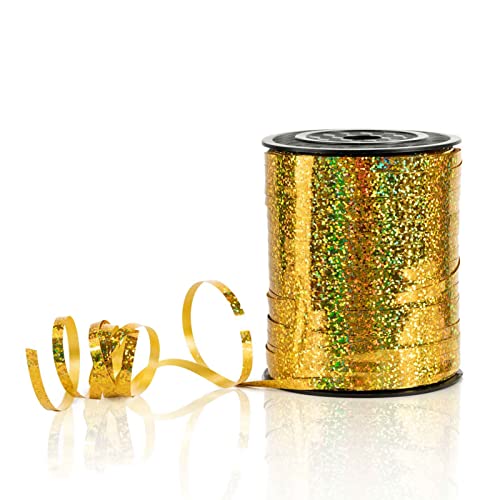 Gold Curling Ribbon Shiny Metallic Balloon String Roll Gift Wrapping Ribbon for Party Festival Art Craft Decor Florist Flowers Decoration,500 Yards