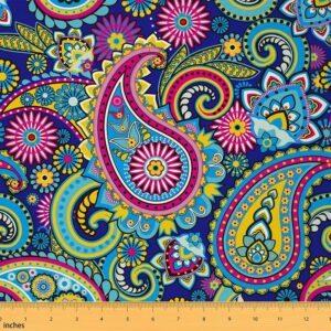 feelyou paisley upholstery fabric for chairs, boho paisley floral fabric by the yard, bohemian exotic indian floral decorative fabric for upholstery and home diy projects, 1 yard, yellow pink