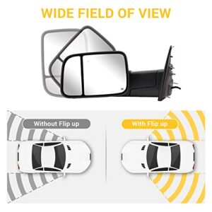 Towing Mirrors for 2019-2022 Ram 1500 - Dodge Tow Mirror with Power Glass Heated Turn Signal Light Puddle Lamp Temp Sensor Flip up Pair Set