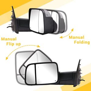 Towing Mirrors for 2019-2022 Ram 1500 - Dodge Tow Mirror with Power Glass Heated Turn Signal Light Puddle Lamp Temp Sensor Flip up Pair Set