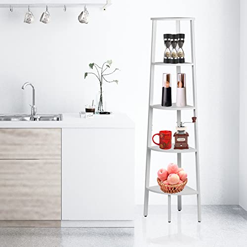 BIGTREE 5-Tier Corner Ladder Shelf Shelving Unit 62.32” Tall Corner Bookcase Storage Display Organizer Storage Stand Multipurpose Bookshelf and Plant Stand for Home Office(White)