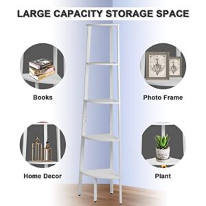 BIGTREE 5-Tier Corner Ladder Shelf Shelving Unit 62.32” Tall Corner Bookcase Storage Display Organizer Storage Stand Multipurpose Bookshelf and Plant Stand for Home Office(White)