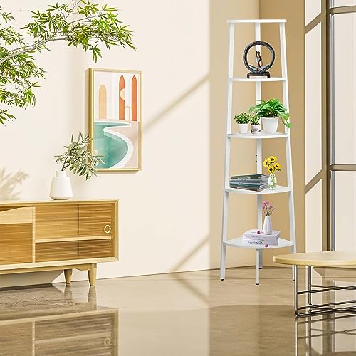 BIGTREE 5-Tier Corner Ladder Shelf Shelving Unit 62.32” Tall Corner Bookcase Storage Display Organizer Storage Stand Multipurpose Bookshelf and Plant Stand for Home Office(White)