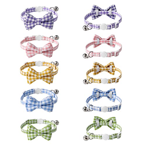 AIITLE Breakaway Cat Collar with Cute Bow Tie and Bell, Detachable Adjustable Safety Collars for Girl Cats and Boy Cats, Kittens, Puppy, Soft Stylish Plaid Patterns Cat Collars,Green