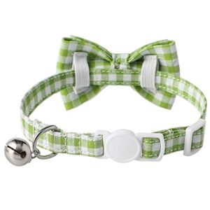 AIITLE Breakaway Cat Collar with Cute Bow Tie and Bell, Detachable Adjustable Safety Collars for Girl Cats and Boy Cats, Kittens, Puppy, Soft Stylish Plaid Patterns Cat Collars,Green