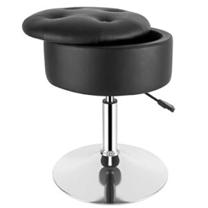 runlexi vanity stool with storage, makeup room seat chair, adjustable height 20.5" to 26.9", pu leather round vanity chair with removable tray, bathroom, bedroom, office, 360° swivel stool, black