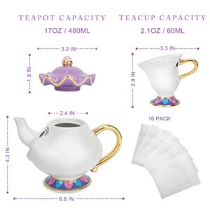 LEEPENK Mrs Potts Teapot Disney Beauty and Beast Teapot & Mug Mrs Potts and Chip Tea Set Ideal Gifts for Girl and Home Decorationl