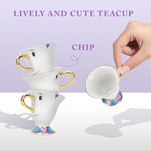 LEEPENK Mrs Potts Teapot Disney Beauty and Beast Teapot & Mug Mrs Potts and Chip Tea Set Ideal Gifts for Girl and Home Decorationl