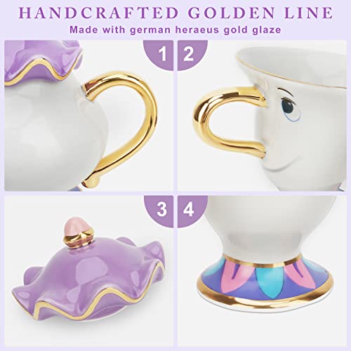 LEEPENK Mrs Potts Teapot Disney Beauty and Beast Teapot & Mug Mrs Potts and Chip Tea Set Ideal Gifts for Girl and Home Decorationl