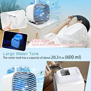 Portable Air Conditioner, Futtest Personal Evaporative Cooler Air Conditioner Fan with 600ml Water Tank Cordless&Rechargeable Desk Cooling Fan LED Light for Room and Office