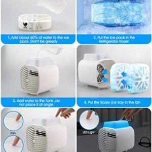 Portable Air Conditioner, Futtest Personal Evaporative Cooler Air Conditioner Fan with 600ml Water Tank Cordless&Rechargeable Desk Cooling Fan LED Light for Room and Office