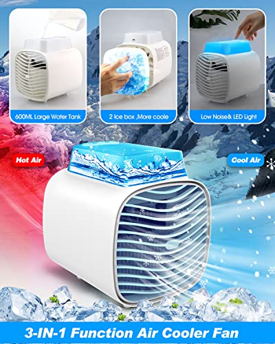 Portable Air Conditioner, Futtest Personal Evaporative Cooler Air Conditioner Fan with 600ml Water Tank Cordless&Rechargeable Desk Cooling Fan LED Light for Room and Office