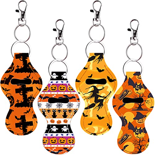 Duufin 24 Pieces Chapstick Holder Halloween Keychain Holder Lipstick Key Ring Holder Chapstick Keychain Holder with 24 Pieces Metal Clip Cords for Chapstick Tracker and Safeguard, 24 Halloween Style