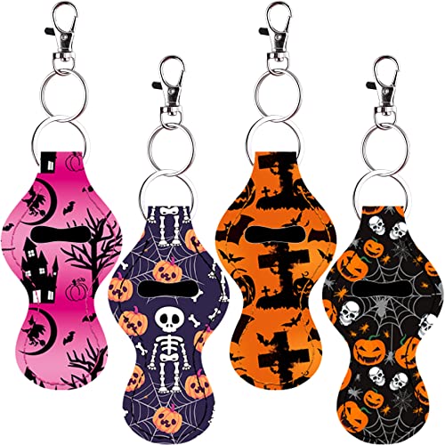 Duufin 24 Pieces Chapstick Holder Halloween Keychain Holder Lipstick Key Ring Holder Chapstick Keychain Holder with 24 Pieces Metal Clip Cords for Chapstick Tracker and Safeguard, 24 Halloween Style