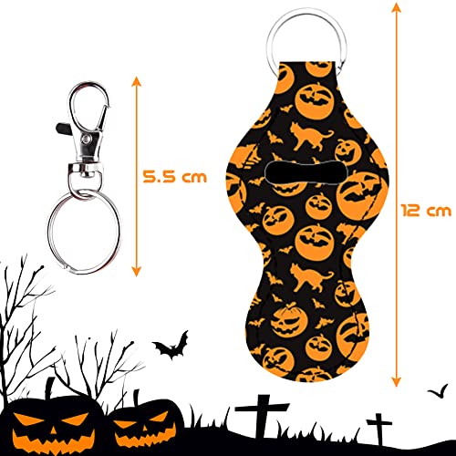 Duufin 24 Pieces Chapstick Holder Halloween Keychain Holder Lipstick Key Ring Holder Chapstick Keychain Holder with 24 Pieces Metal Clip Cords for Chapstick Tracker and Safeguard, 24 Halloween Style