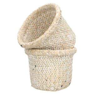 zerodeko 2pcs woven waste basket seagrass wicker storage organizer basket small trash can desktop trash can garbage can laundry hamper basket