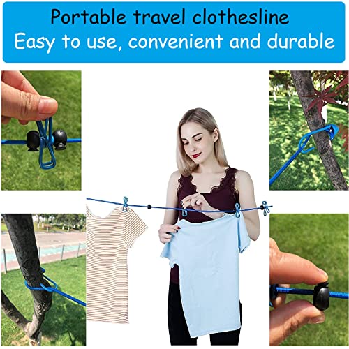 XINHUISHQZ Portable Clothesline with 12 Clothespins, Windproof Travel Clothesline Stretchy Retractable Elastic Laundry Clothes Line for Backyard, Hotel, Outdoor and Indoor Use (1Pack Black)